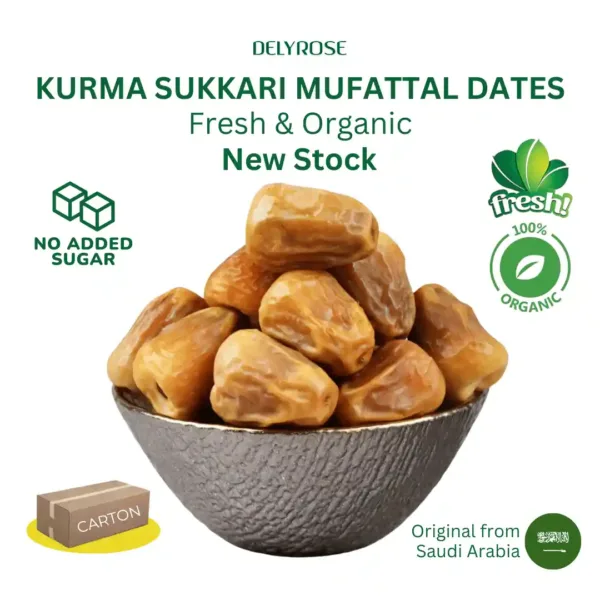 Kurma Sukari Mufattal (Sukkari Dates) Carton Pack 3kg Borong